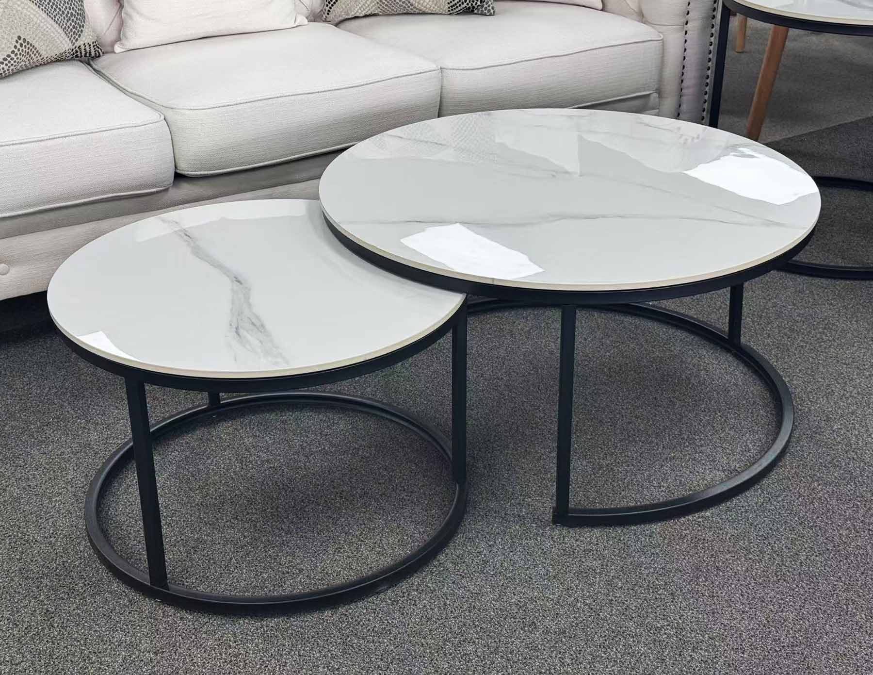 Elle Round Nesting Marble Ceramic Coffee Table Set