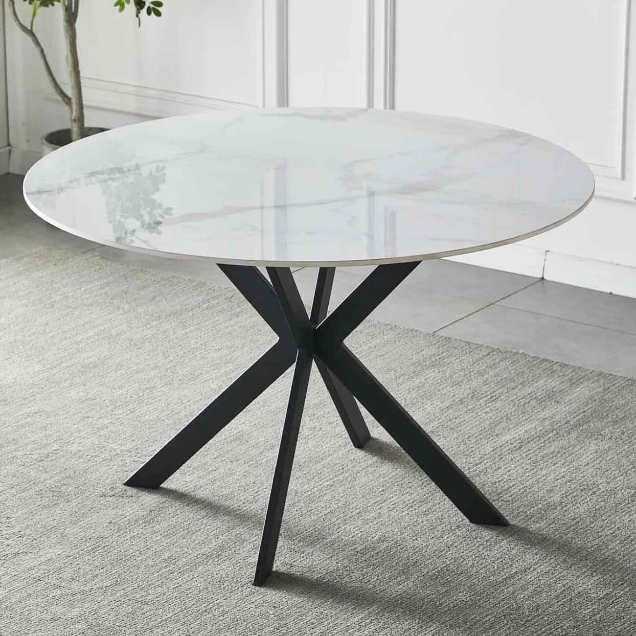 Cira Round Marble Ceramic Top Dining Table 120cm