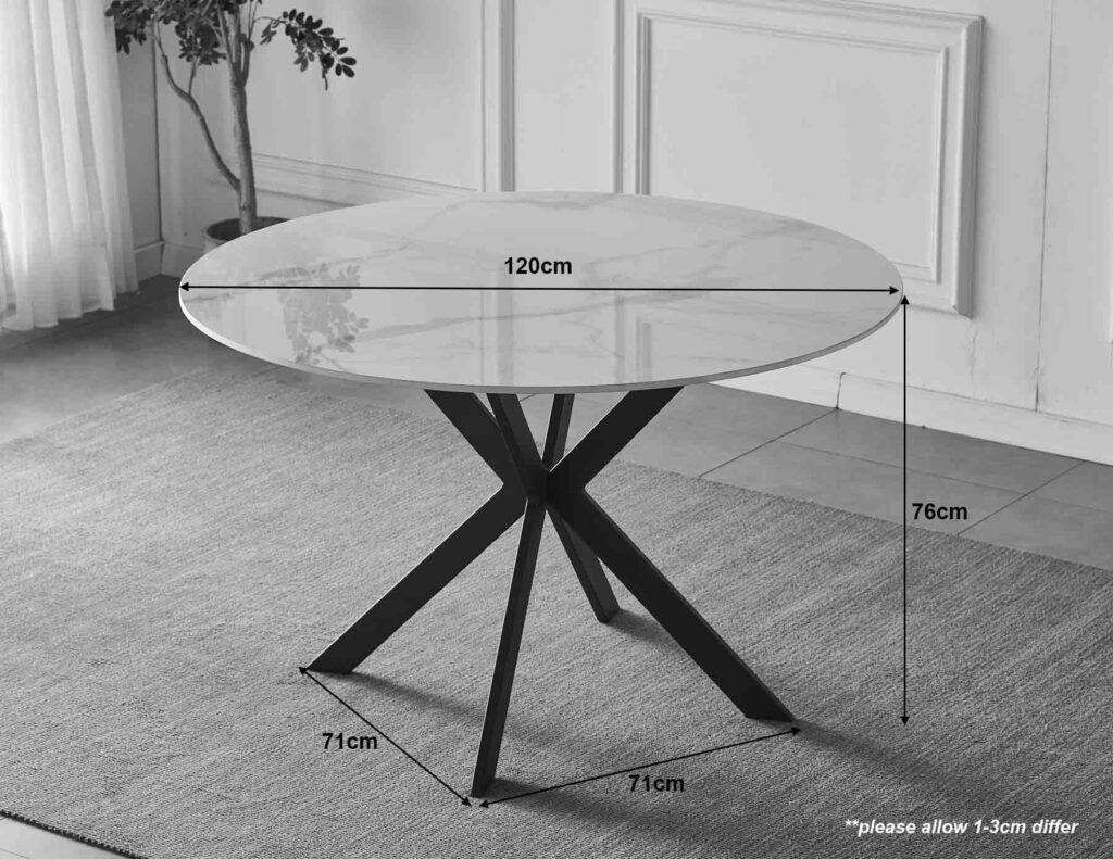Cira Round Marble Ceramic Top Dining Table 1200mm