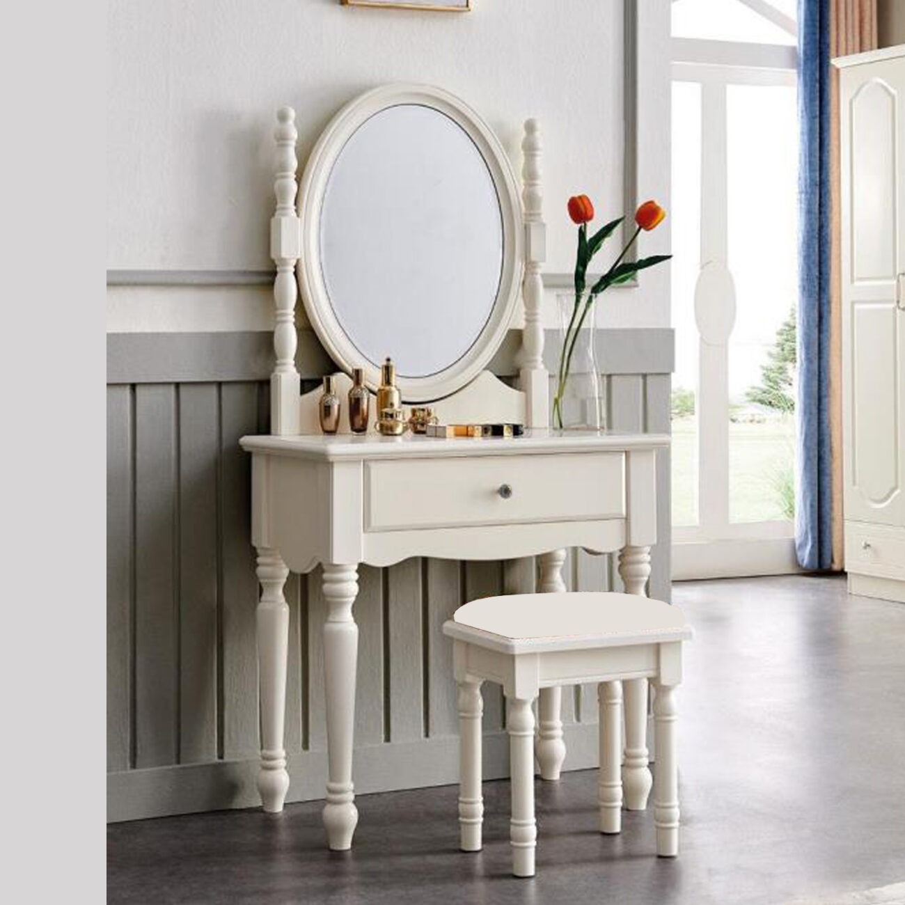 Eden French Style Dressing Table Mirror With Stool