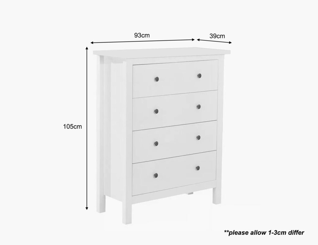 Lisa White Tallboy 4 Drawers Chest