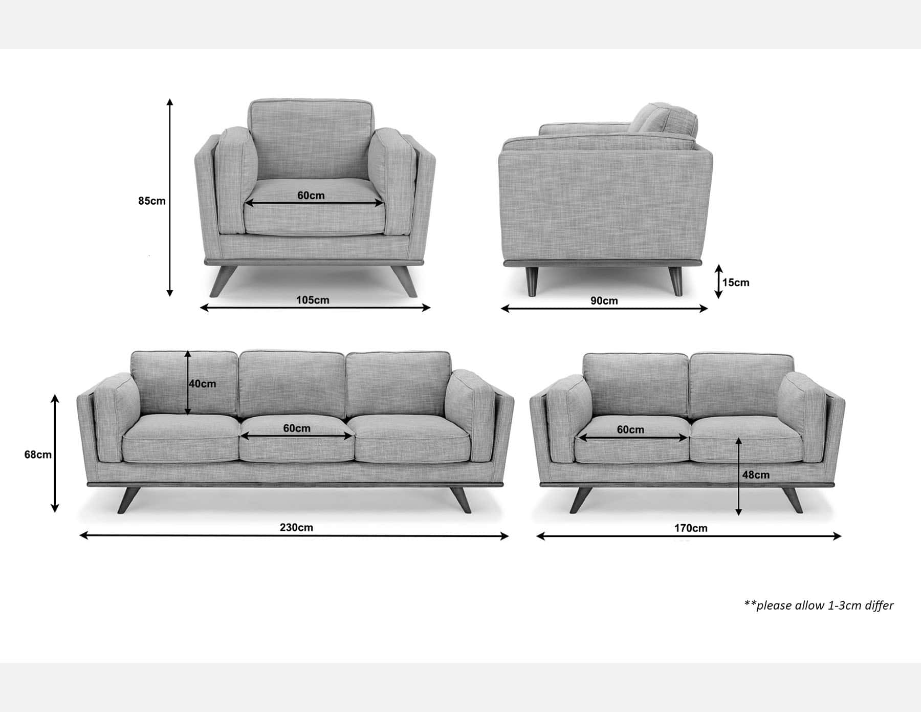 Figaro Sofa – Modern Fabric Couch with Wooden Legs | 2 & 3 Seater Lounge NZ