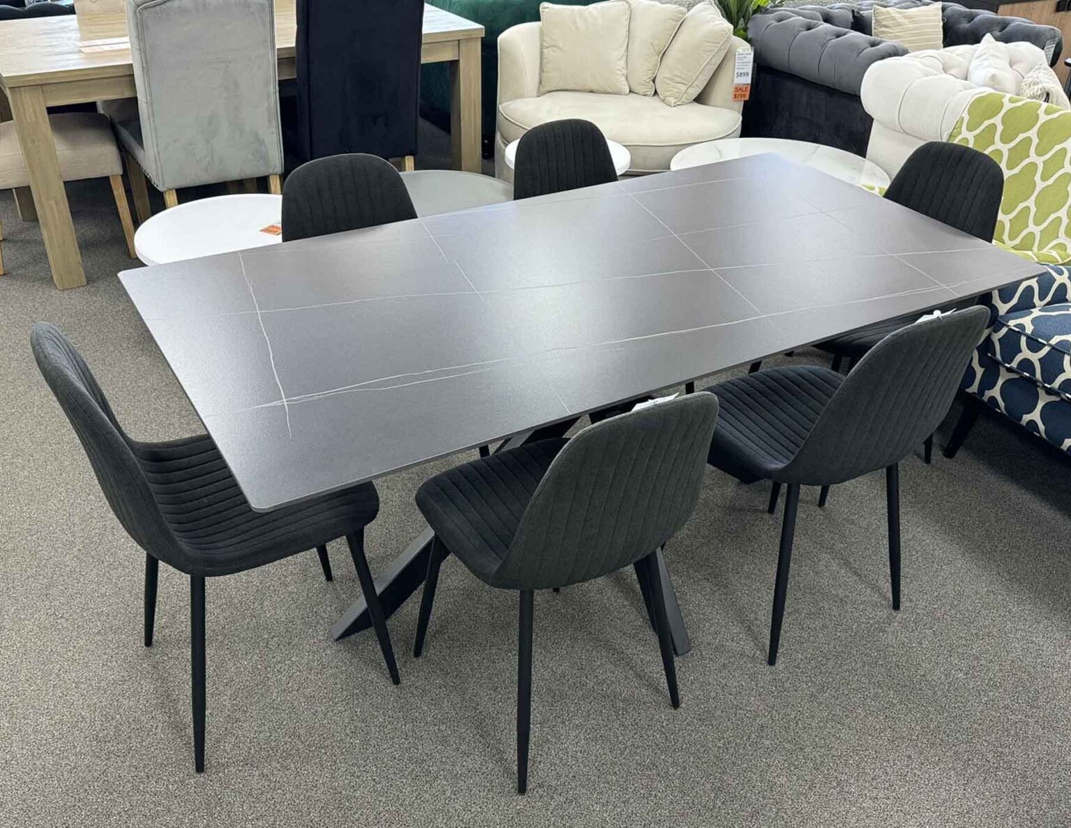 Beverly Black Marble Ceramic Dining Table With 6 Chairs