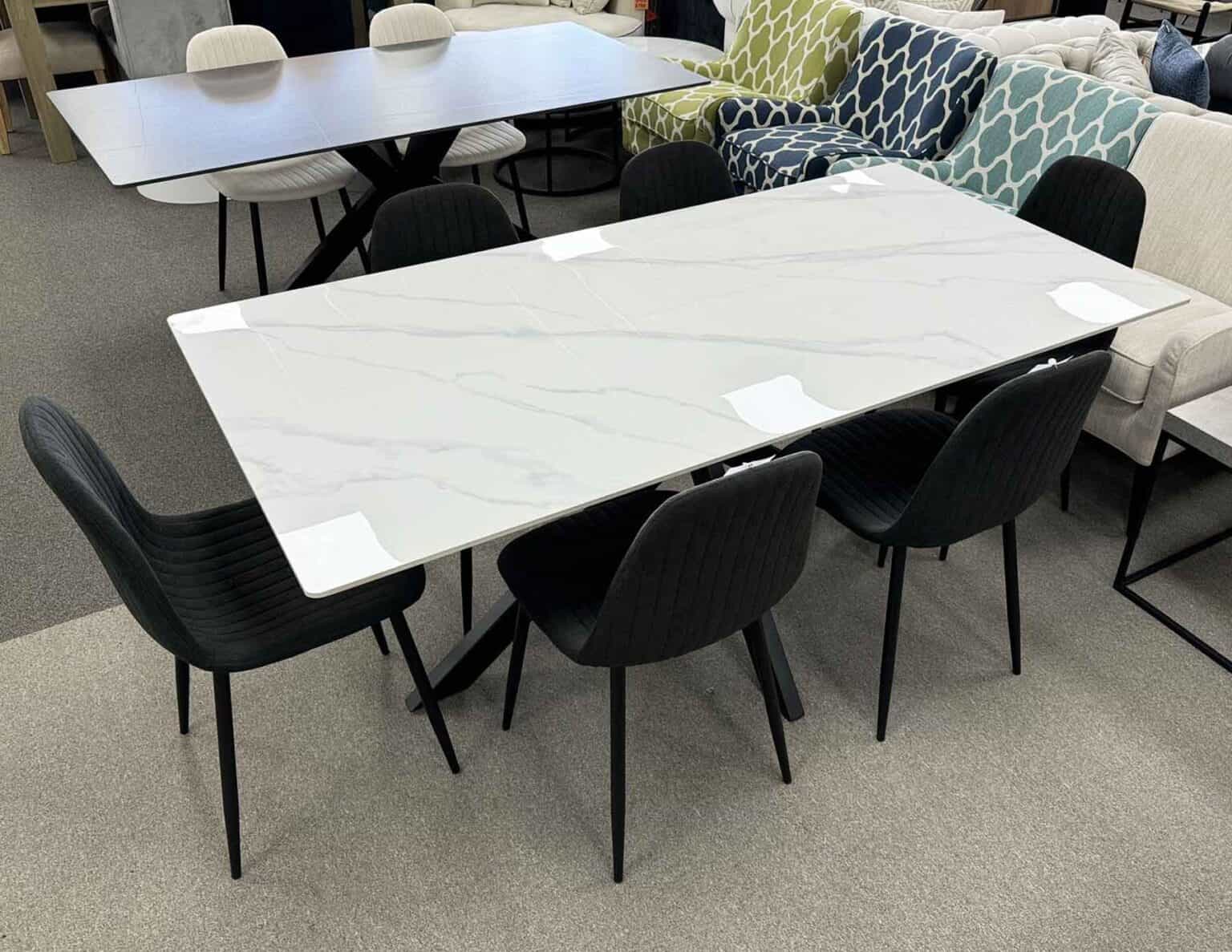 Beverly White Marble Ceramic Dining Table With 6 Chairs