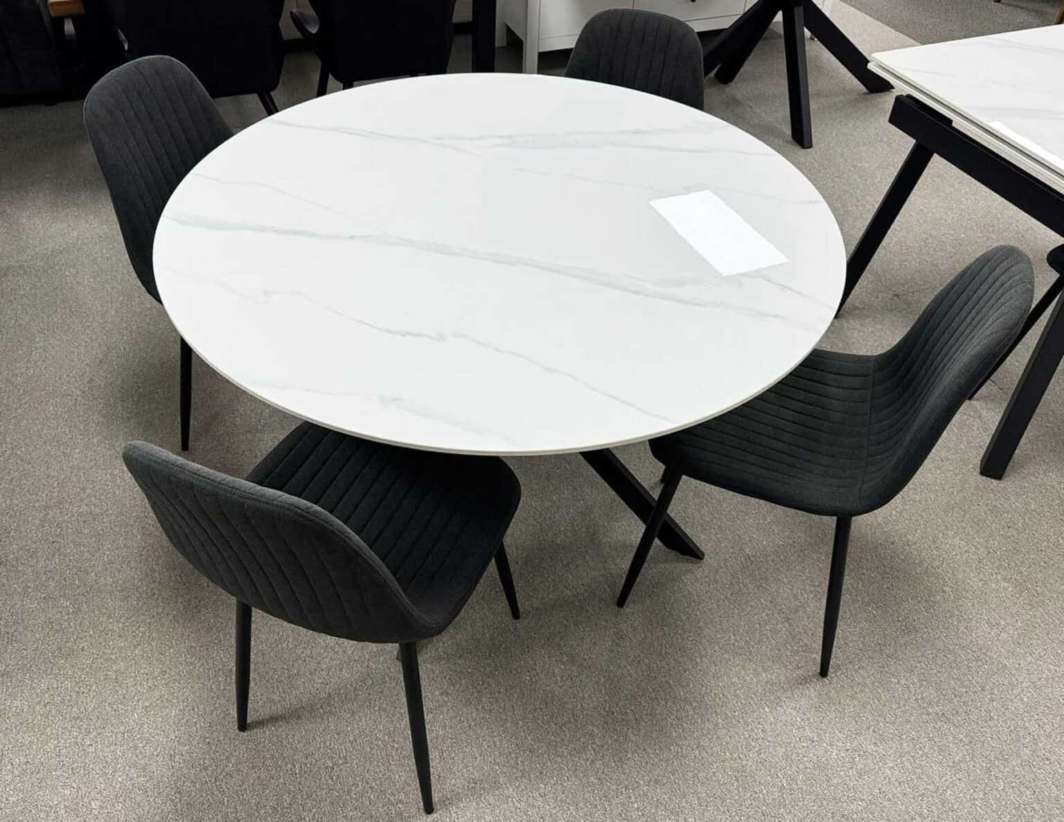 Cira Round Marble Ceramic Top Dining Table With 4 Chairs