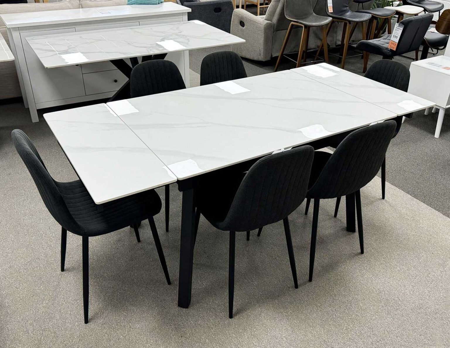 Massa Extension Marble Ceramic Dining Table With 6 Chairs