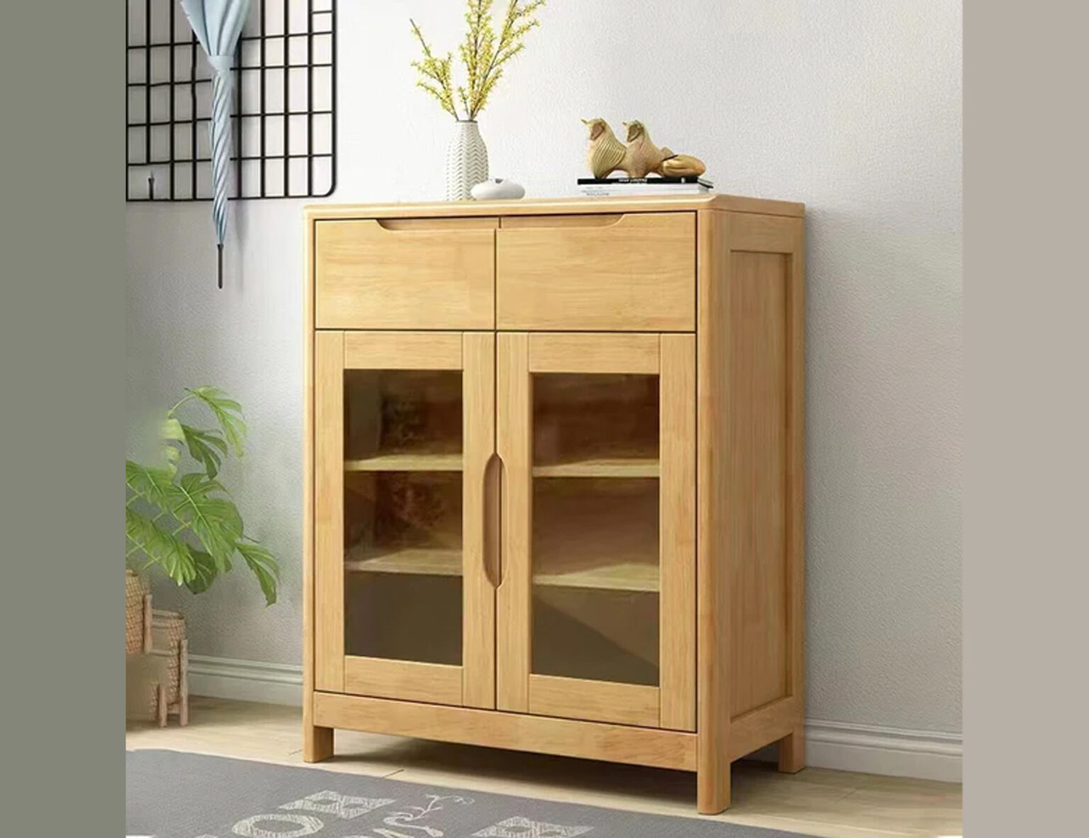Newton Low Display Unit Glass Door Solid Wood