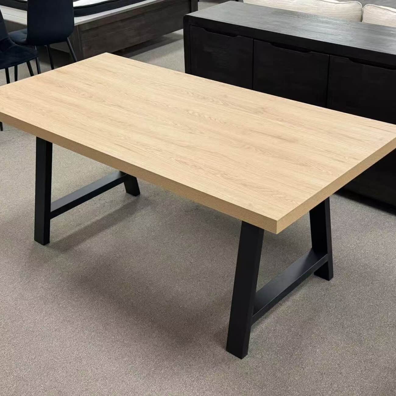 Russell Oak Wood Look Dining Table – Modern Industrial Table with Metal ...