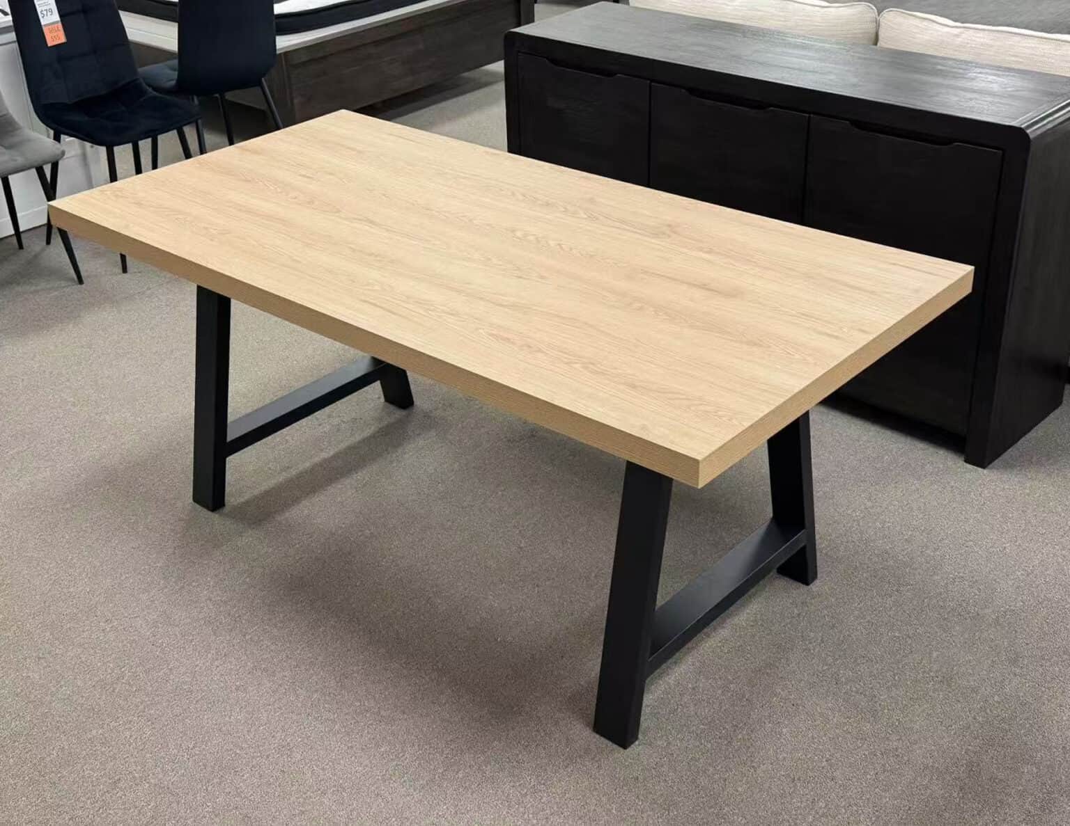 Russell Oak Wood Look Dining Table – Modern Industrial Table with Metal ...