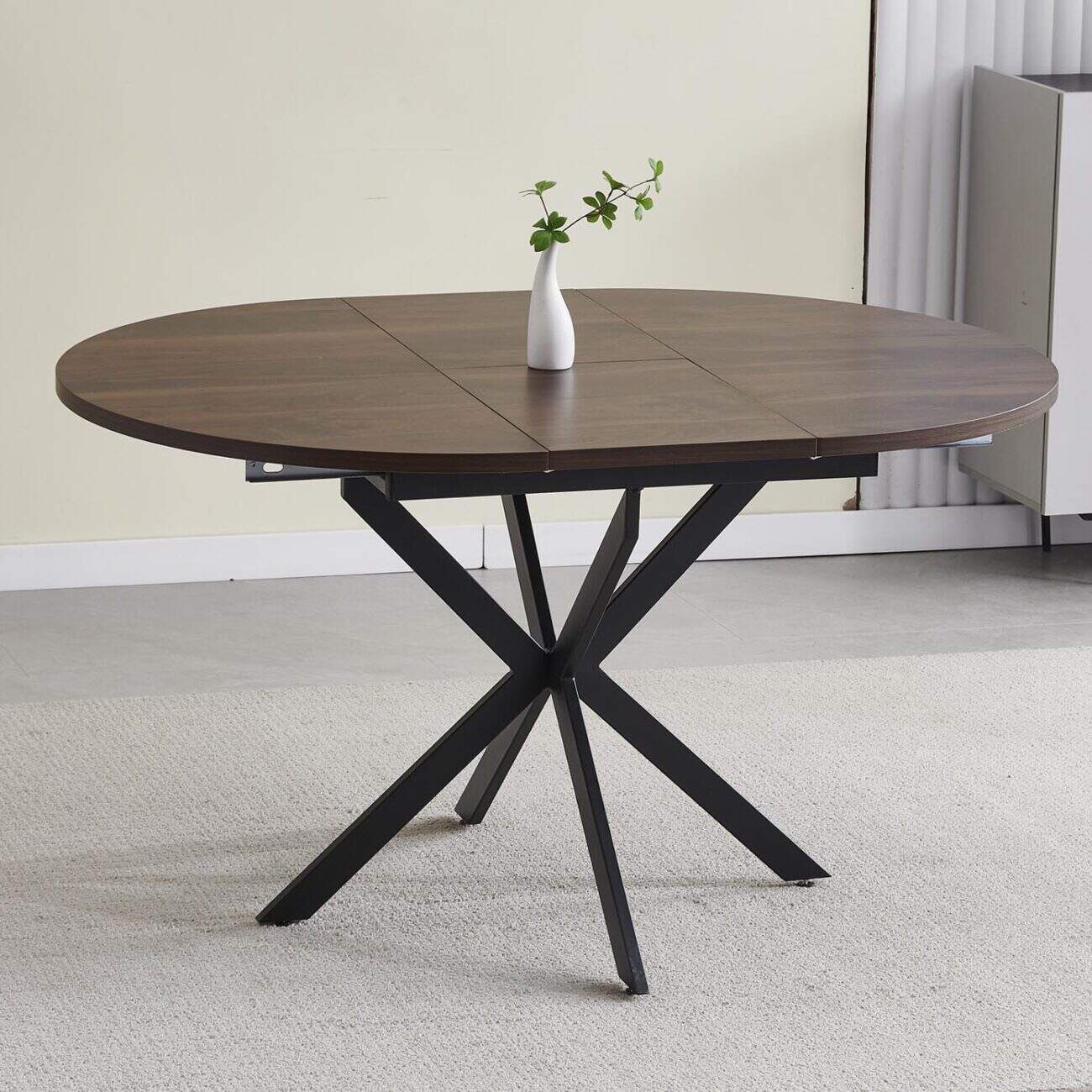 Dora Extension Round Dining Table Walnut Color 1350mm
